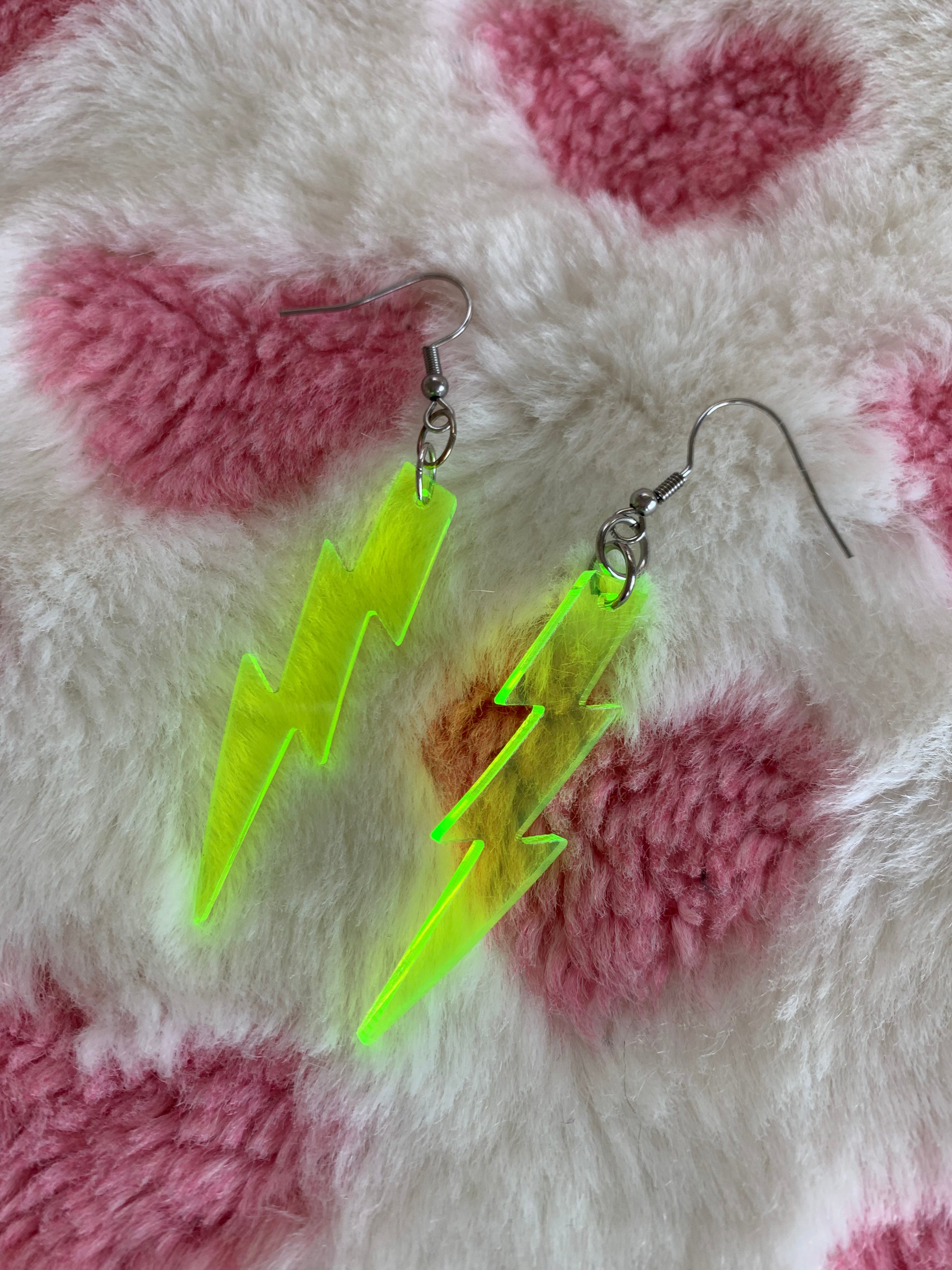 Small Neon Green Bolt Earrings – PSYdye